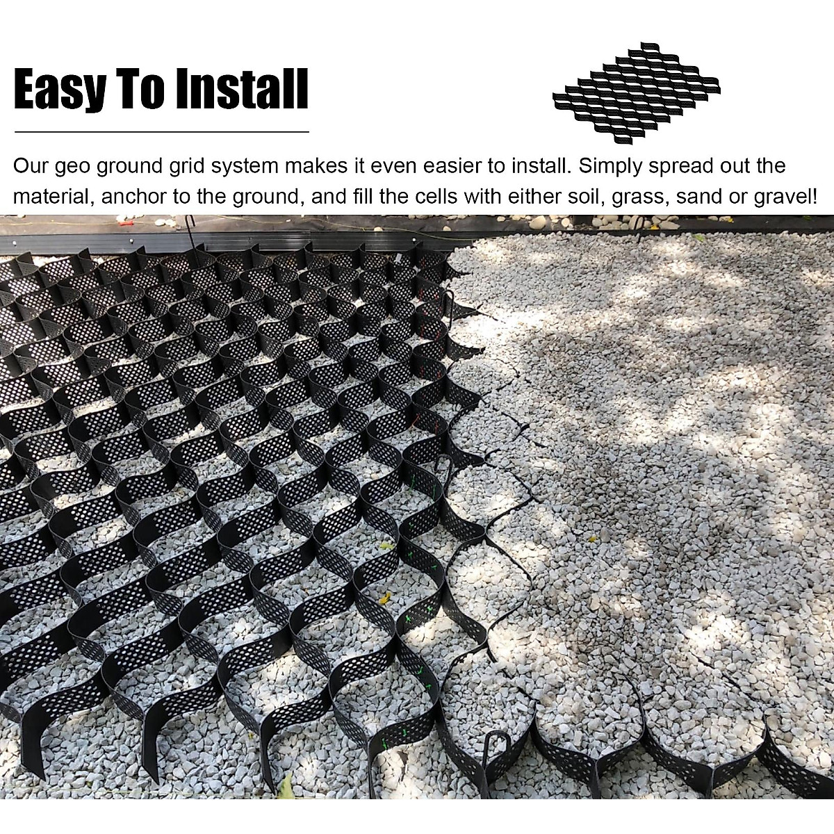 WAHHWF Geocell Ground Grid, Pea Gravel Grid Paving Stabilizer, Slope Grid Erosion Control, 2" Tall Ground Geo Grid for Driveway Shed Garden, 3ft/ 6ft/ 10ft/ 16ft/ 20ft/ 26ft/ 30ft Long