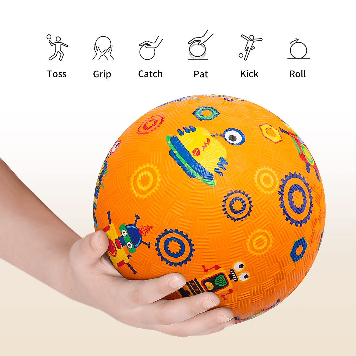 ZOOJOY Cartoon Playground Balls Toddlers, 5" Rubber Kickballs, Outdoor/Indoor Ball Game for Kids, for Boys Girls, W/Pump (Green)