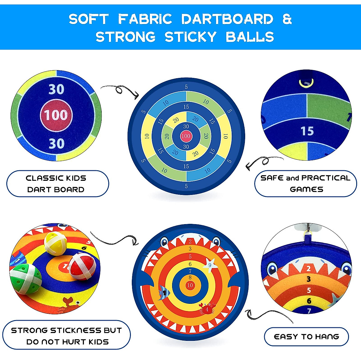 Dart Board for Kids –Sports Game and Gifts for Boys and Girls Toys -Double Sided with 12 Sticky Balls and Hook, Indoor/Outdoor Party Games and Gifts for 3 4 5 6 7 8 9 10 11 12 Old Boy Kids