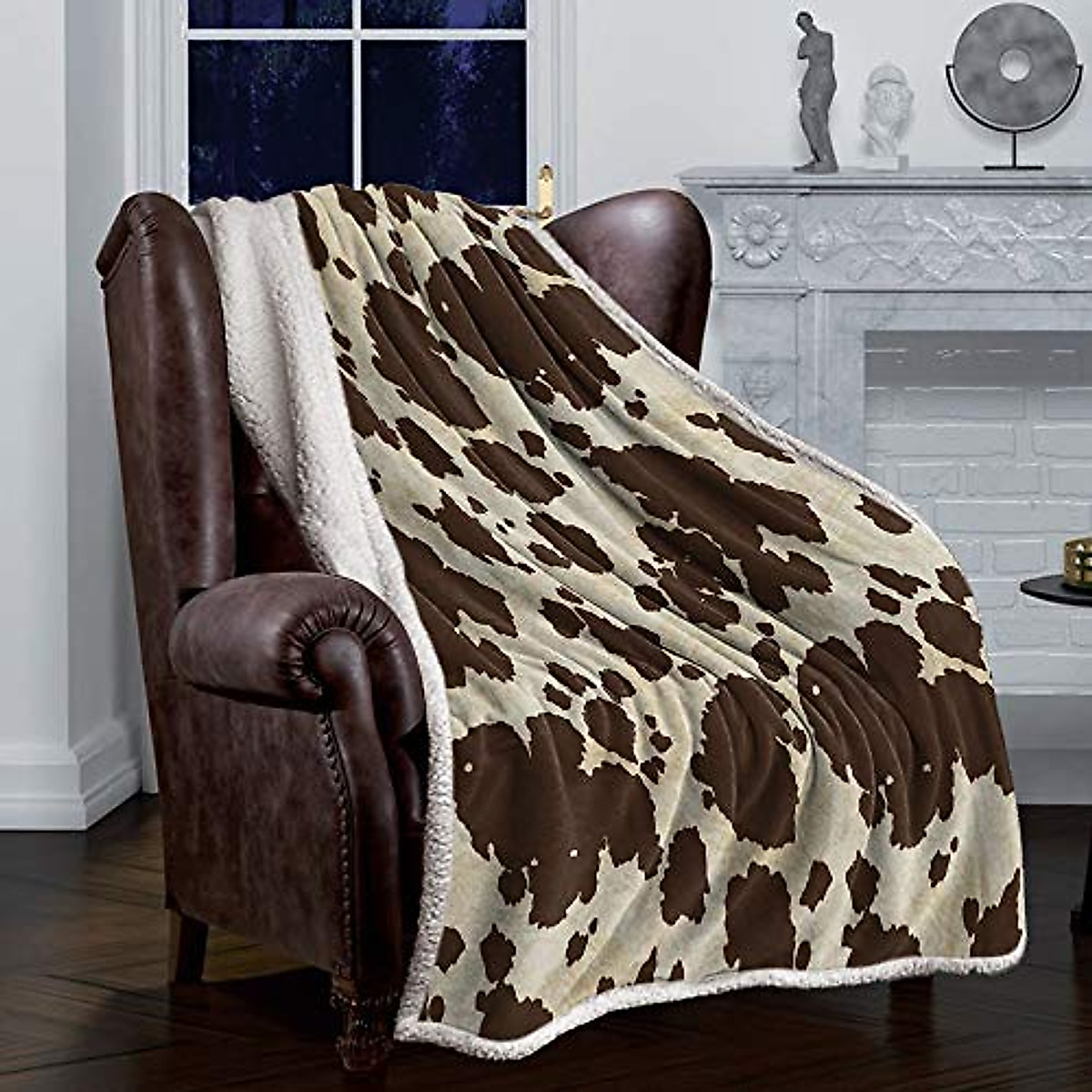 CosyBright Throw Blanket Warm Fuzzy Plush Cowhide Cow Print Fleece Blanket Lightweight Blankets King Size- Super Soft for Sofa Bed Couch All Season- Graffie