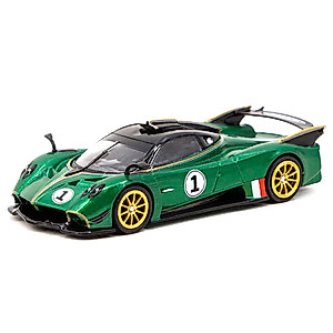 Pagani Huayra R #1 Verde Trifoglio Green Metallic w/Black Top and Gold Stripes Global64 Series 1/64 Diecast Model Car by Tarmac Works T64G-TL035-GR