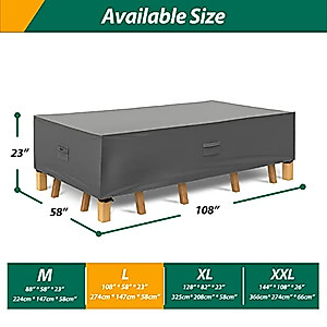 Patio Watcher Patio Furniture Covers Durable Water Resistant Outdoor Rectangle & Chair Sofa Set Cover with Secure Buckle Straps-Grey-L-108 L x 82" D x 23" H