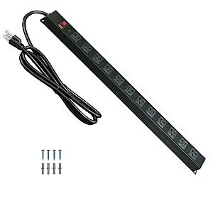 12 Outlet Wall Mount Metal Power Strip,Full Metal Housing Industrial Long Surge Protector,1000 Joules 15A Breaker 6ft Extension Cord,Heavy Duty for Home Office Workshop Garage-SGS Listed (Black)