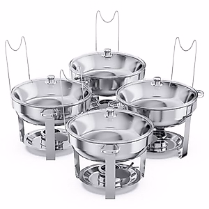 Alpha Living Chafing Dish Buffet Set of 4 – Complete Stainless Steel Chaffe Buffet Set with Glass Lids, Chafing Fuel Holder – Elegant and Practical Warmer Trays for Buffet, Wedding, Catering Supplies