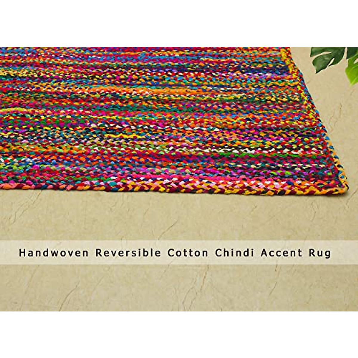 COTTON CRAFT Cotton Chindi Braid Rag Rug - Boho Farmhouse Rustic Area Accent Throw Rug - Handwoven Reversible Natural Recycled Cotton - Living Room Den Study Home Décor Gift - 3' x 5' - Multi Color