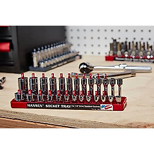 Hansen Global 92000 SAE & Metric, 2-Row Socket Tray Set - 6-Pieces, Red & Grey
