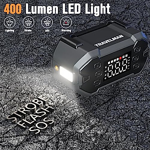 TRAVELMAN T6 Car Jump Starter with Air Compressor, 4000A 160PSI 26800mAh Portable Jump Box Tire Inflator (All Gas/10.0L Diesel), 12V Car Jump Booster Battery Pack for Car,Truck,Boat,Bike