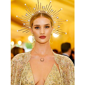 JeVenis 4 PCS Gold Halo Crown Baroque Headband Sun Goddess Tiara and Crown Sunburst Headband Cosplay Wedding Festival Headpiece