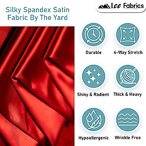 4 Way Stretch Silky Spandex Satin Fabric by The Yard - 60" Wide Shiny Satin Spandex Fabric for Dresses, Active Wear, Yoga Pants, Table Cloth - Thick and Heavy Spandex Fabric - Black - 1 Yard