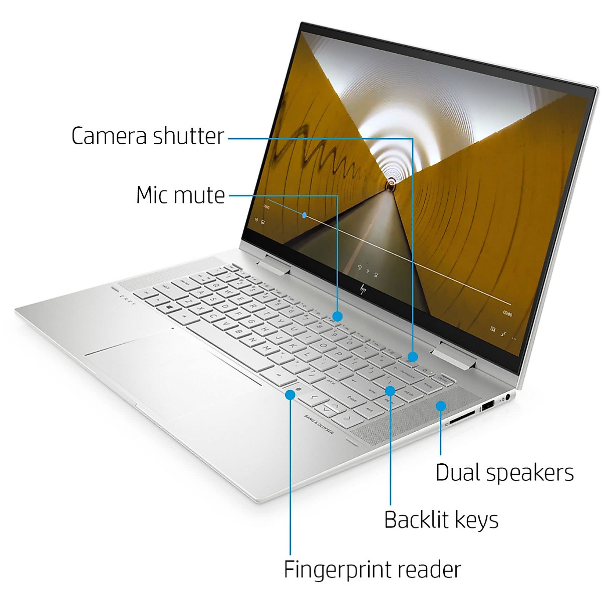HP Envy 2-in-1 Flip Laptop, 15.6" Full HD Touchscreen, 11th Gen Intel Core i7-1195G7 Processor, 16GB RAM, 512GB SSD, Backlit Keyboard, Webcam, Wi-Fi 6, Bluetooth, HDMI, Windows 11 Home, Silver