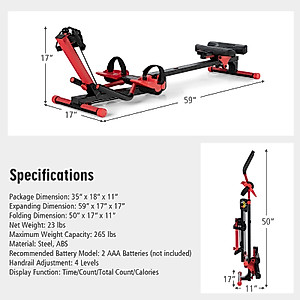 GYMAX 4 in 1 Rowing Machine, Adjustable Ab Machine with Resistance Bands, Multifunctional Rower Abdominal Fitness Equipment Whole Body Workout Machine for Home Gym