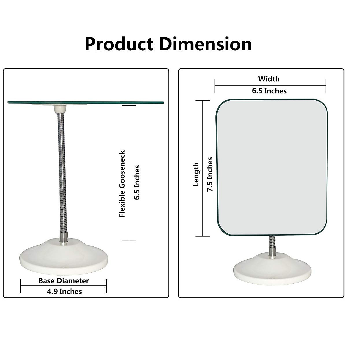 YEAKE Adjustable Flexible Gooseneck Makeup Mirror,360°Rotation Folding Portable Desk Vanity Mirror with Stand Shower Shaving Cosmetic Mirror Square Large