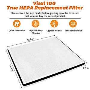 Vital 100 True HEPA Replacement Filter 2Pack by Blutoget - Fit for LEVOIT Vital 100 Air Purifier, 3-in-1 H13 and High-Efficiency Activated Carbon Filtration System - Replace Vital 100-RF - White