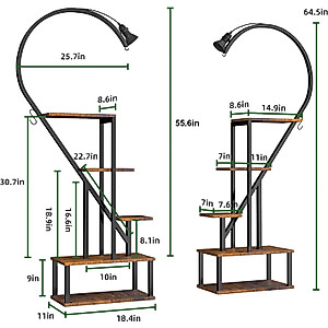 BACEKOLL Plant Stand Indoor with Grow Lights, 5 Tiered Metal Plant Stand for Indoor Plants Multiple, Large Plant Holder Display Shelf, Half Heart Shape Tall Plant Rack for Living Room, Patio, Balcony