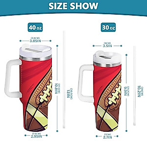 ODAWA 40oz Double Wall Insulated Tumbler, American Football Red Steel Insulated Tumbler with Lid and Straw