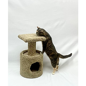 GIA Furniture Series 2-in-1 Cat Scratching Post with Perch & Hideaway - Carpeted Cat Tower with Sisal Rope for Scratching, Climbing, and Lounging - Ideal for Small & Medium Cats