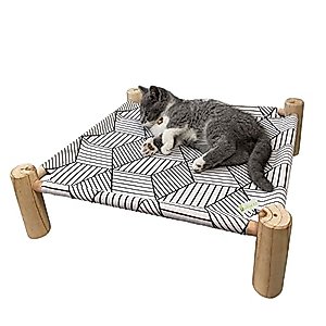 Babyezz Cat and Dog Hammock Bed, Wooden cat Hammock Elevated Cooling Bed, Detachable Portable Indoor/Outdoor pet Bed, Suitable for Cats and Small Dogs (White Diamond)