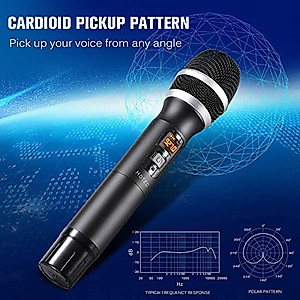HOTEC 25 Channel UHF Handheld Wireless Microphone with Mini Portable Receiver 1/4" Output, for Church/Home Party/Karaoke/Business Meeting/Phone Recording (Black)