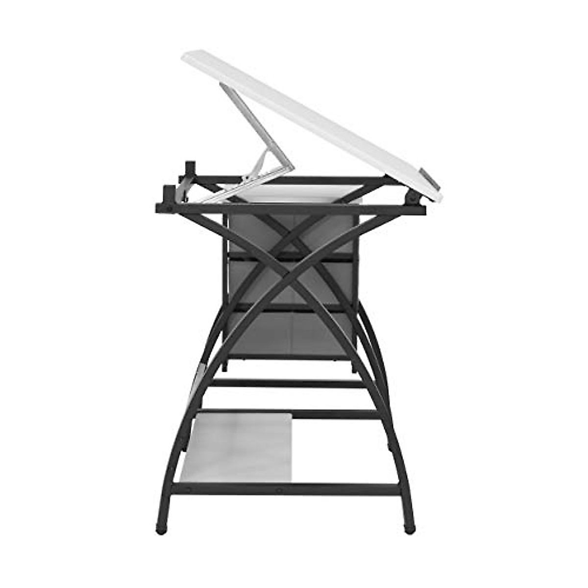 SD STUDIO DESIGNS 2 Piece Comet Center Plus, Craft Table and Matching Stool Set with Storage and Adjustable Top, Black/White, 50x23.75x29.5 inches