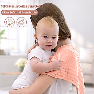 Yoofoss Muslin Burp Cloths for Baby 10 Pack 100% Cotton Baby Washcloths for Boys Girls Large 20''X10'' Super Soft and Absorbent Blush