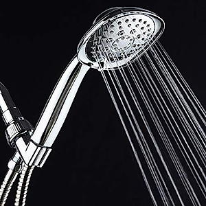 AquaDance, Chrome Luxury Square 6-setting High-Pressure Hand Extra-Long 72" Stainless Steel Hose, Bracket, Solid Brass Fittings, Finish. Premium Handheld Shower Head from Top American