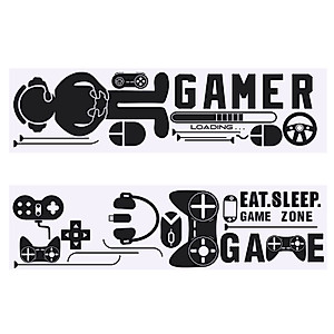 Gamer Sticker, Eat Sleep Game Wall Decal,Gamer with Controller Wall Decal, Game Zone, Video Game, Wall Stickers Mural for Home, Playroom Bedroom Decoration (Black)