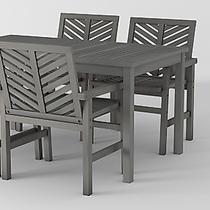 Walker Edison 4 Person Outdoor Wood Chevron Patio Furniture Dining Set Table Chairs All Weather Backyard Conversation Garden Poolside Balcony, 5 Piece, Dark Brown