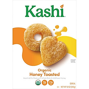 Kashi Cold Breakfast Cereal, Vegetarian, Organic Fiber Cereal, Honey Toasted, 12oz Box (1 Box)