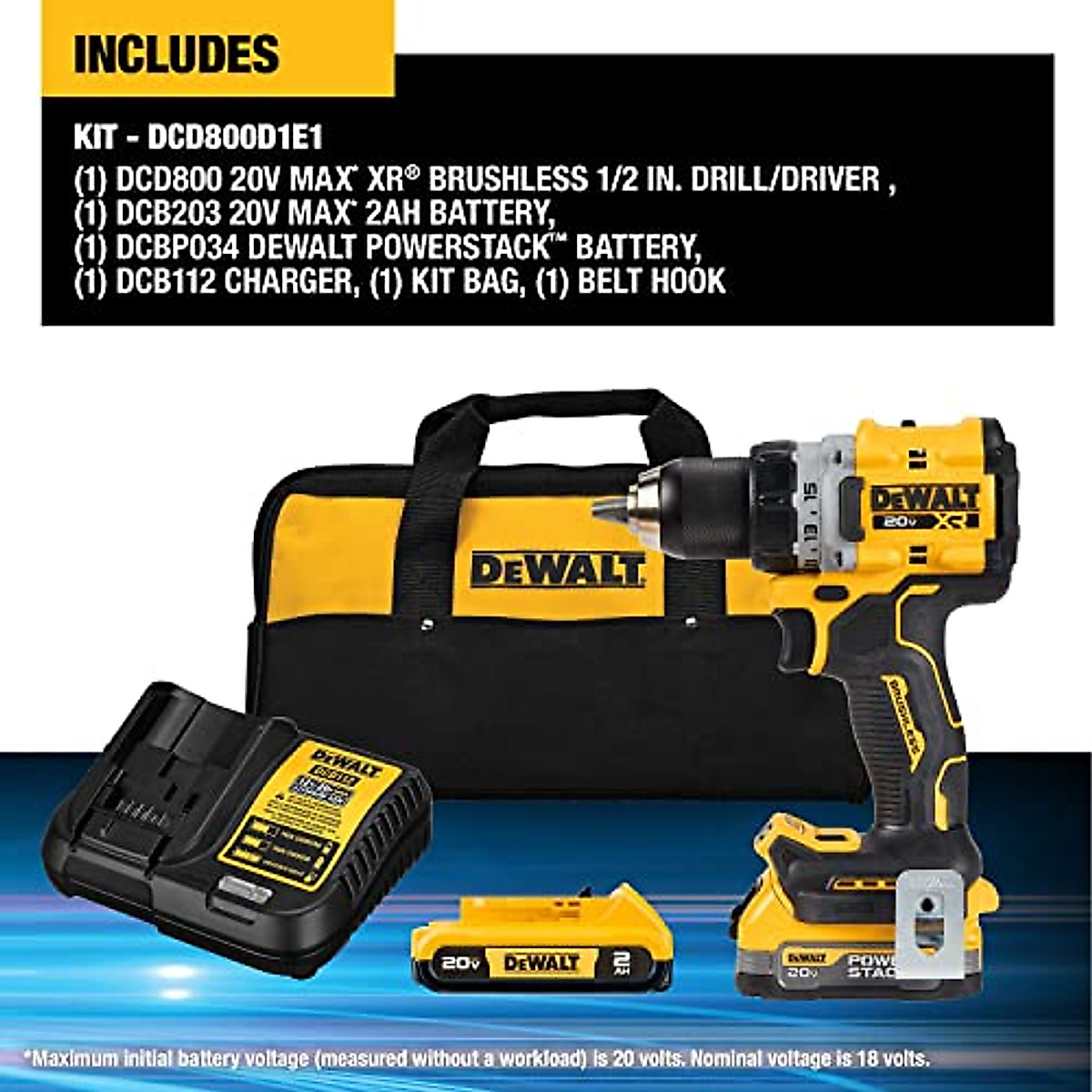 DEWALT 20V MAX* XR COMPACT DRILL/DRIVER WITH POWERSTACK BATTERIES (DCD800D1E1)