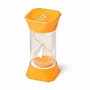 hand2mind Orange Jumbo Sand Timers, 5 Minute Sand Timer, Hourglass Sand Timer with Soft Rubber End Caps Offers Quiet Pausing, Classroom Sand Timers for Kids, Teeth Brushing and Game Timer (Set of 1)