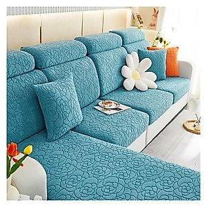 GRFIT Stretch Waterproof Magic Sofa Cover，Flowers U Shaped Sectional Couch Covers ，for Sectional Sofa L Shape，Wear-Resistant Universal Sofa Cover (Color : Light Blue, Size : 3 Seater(3pcs))