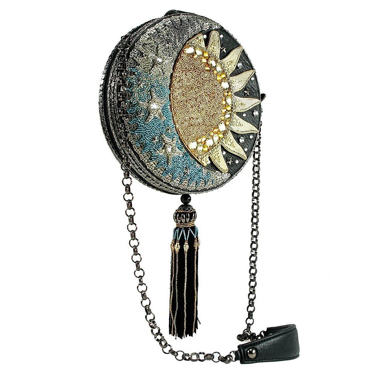 Mary Frances Day To Night Celestial Sun and Moon Beaded Round Crossbody Handbag, Multi