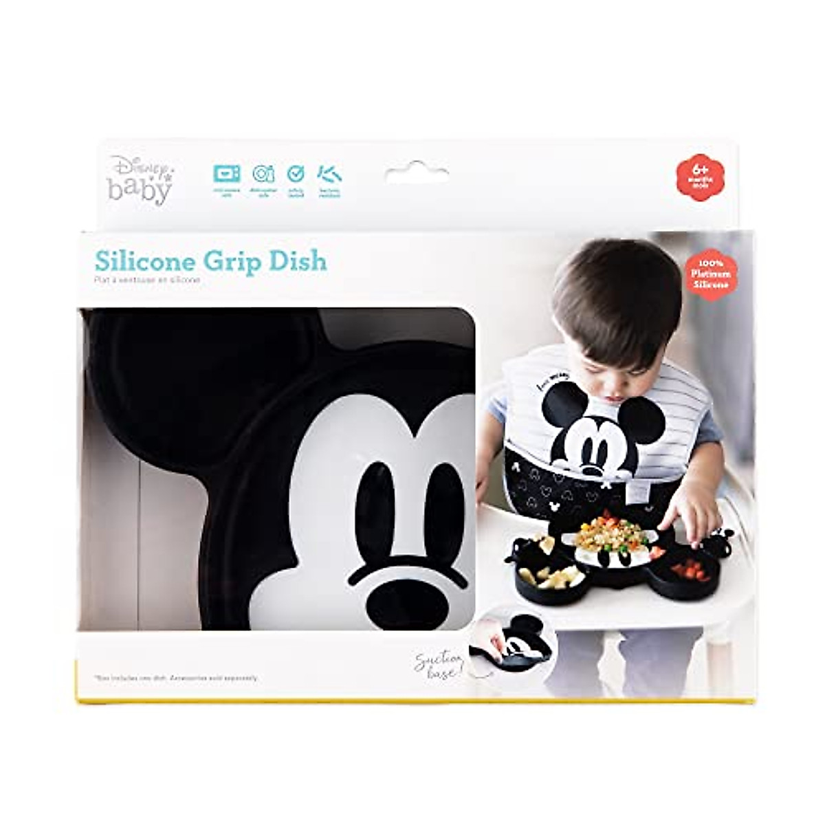 Bumkins Disney Silicone Grip Dish, Suction Plate, Divided Plate, Baby Toddler Plate, BPA Free, Microwave Dishwasher Safe - Mickey Mouse-1 Count (Pack of 1)