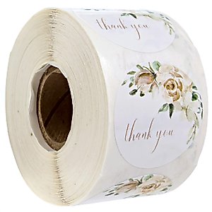 Cream & Taupe Watercolor Floral Thank You Labels / 500 Thanks Wedding Stickers / 1.5" Elegant Envelope Seals/Anniversary Thank You Stickers/Made in The USA