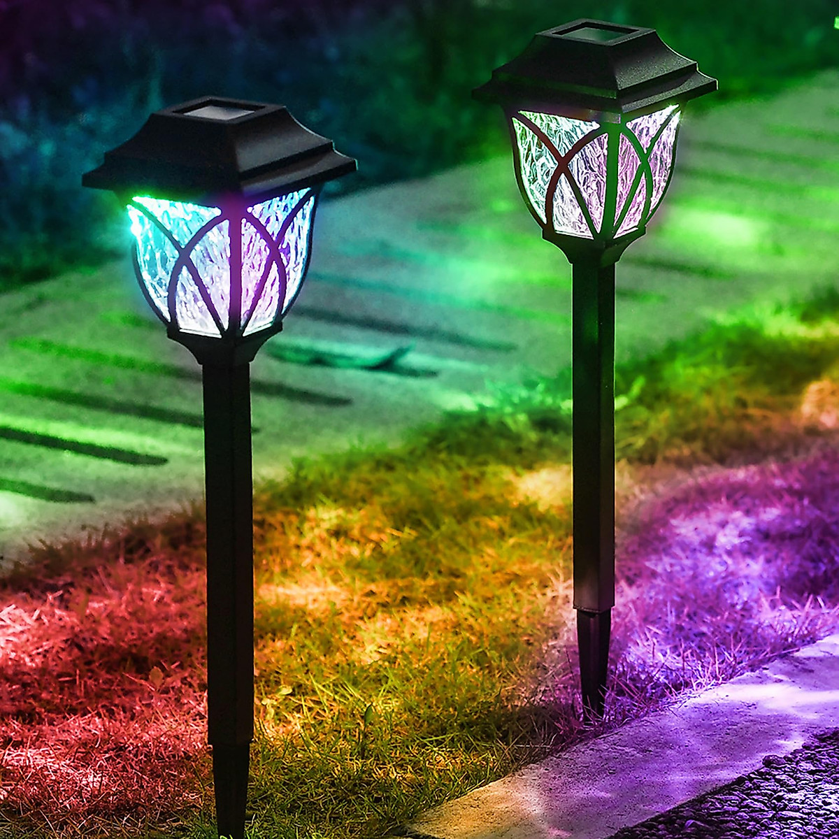 keeda Solar Pathway Lights Outdoor Waterproof Modern Style Design Solar Landscape Light for Outside Garden Yard Walkway Sidewalk Driveway (Multicolor, Pack of 4)