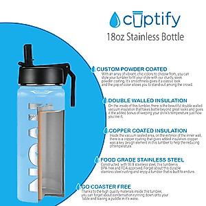 Personalized Kids Water Bottle with Straw Lid on Pastel Blue Gloss for School Engraved Custom Children Name 18 oz Modern Insulated Stainless Steel