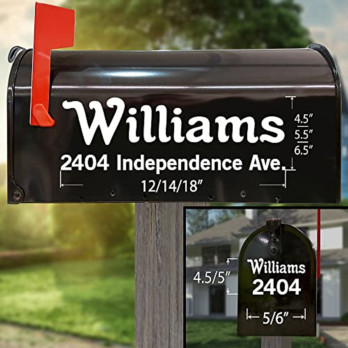 Set of 3 - Front & Sides - Custom Mailbox Vinyl Decal Sticker Personalized Mailbox Numbers, Surname & Address - Many Colors & Sizes - Postbox Decal for Home Custom Lettering (Matte White)