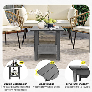 juserox Outdoor Side Table, Weather Resistant Double Small Adirondack Side Table, Outdoor Indoor End Table for Adirondack Chair, 17" Patio Table for Pool, Deck and Porch, Dark Grey