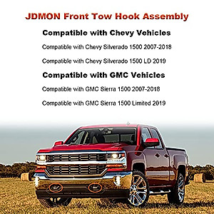 JDMON Compatible with Chrome Front Tow Hook Chevy Silverado 1500 GMC Sierra 1500 2007-2018 Silverado 1500 LD Sierra 1500 Limited 2019 Replaces 84072462 Silver 2Pcs