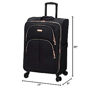 LONDON FOG Bromley Softside Expandable Spinner Luggage, Black, Checked-Medium 24-Inch