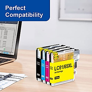 LC61 Ink Cartridges Replacement Compatible for Brother LC61 LC-61 LC65 XL to use with MFC-J615W MFC-5895CW MFC-290C MFC-5490CN MFC-790CW MFC-J630W (4 Pack, Black Cyan Magenta Yellow)