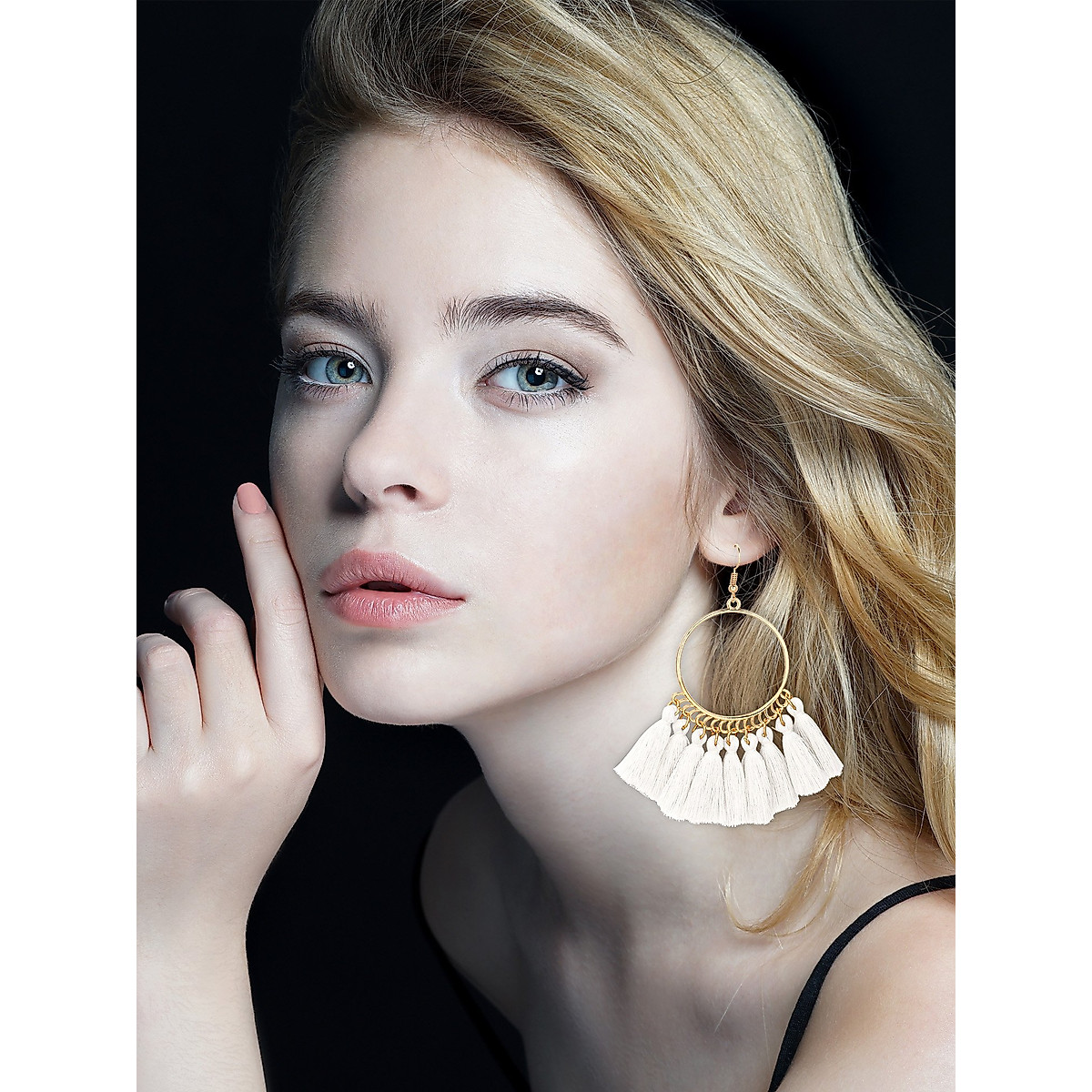 Gejoy Tassel Hoop Earrings Fan-shaped Drop Earrings Dangle Eardrop for Women Party Bohemia Dress Accessory, 3 Pairs