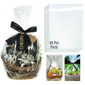 AnapoliZ Clear Cellophane Wrap Bags | (10 Pcs) X-Large 24”in X 30”in | 2.5 Mil Thick Crystal Clear Cello Bag | Clear Cellophane Basket Bags Large | Cellophane Bags for Baskets | Basket Wrapping Bags