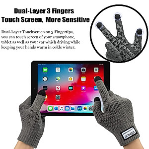 ViGrace Winter Warm Touchscreen Gloves for Men and Women Touch Screen Fleece Lined Knit Anti-Slip Wool Glove (Gray, Medium)