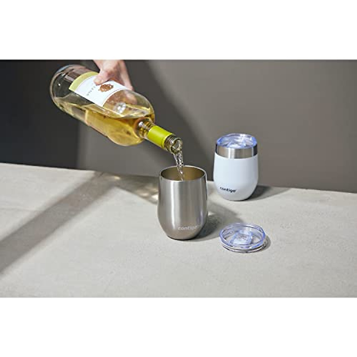 Contigo River North Stainless Steel Wine Tumbler with Spill-Proof Lid, Leak-Proof 12oz Reusable Wine Glass, Dishwasher Safe & Keeps Drinks Hot or Cold for Hours, 2-Pack Dark Ice & Sunbeam Gold