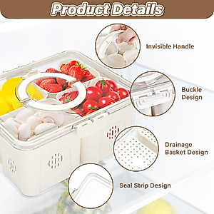 Fruit Storage Containers for Fridge: Divided Serving Tray with Lid and Handle - Snackle Box Container with 4 Removable Colanders - Berry Vegetable Fresh Produce Saver Refrigerator Organizer Bins