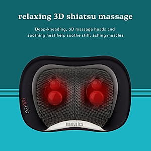 Homedics Back and Neck Massager, Portable Shiatsu All Body Massage Pillow with Heat, Targets Upper and Lower Back, Neck and Shoulders. Lightweight for Home, Office, Travel (Black)