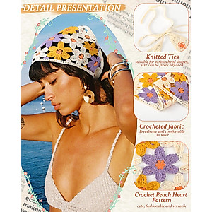 CHLINS 2 PCS Crochet Bandanas Floral Bandana Headband Tie Knitted Headscarf Hair Bandanas for Women Girls Head Kerchief (Flower (orange blue + purple yellow))