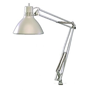 Luxo LS1AWT LS 23W CFL Task Light, 45" Powder-Coated Arm with External Springs, Edge Clamp, White