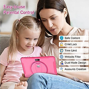Kids Tablet, Android Tablet for Kids 10.1 Inches, 64GB Kids Tablet with Case, Dual Camera, WiFi, Bluetooth, GMS, Kidproof App Pre-Installed, Parent Control, Education, Google, YouTube (Pink)